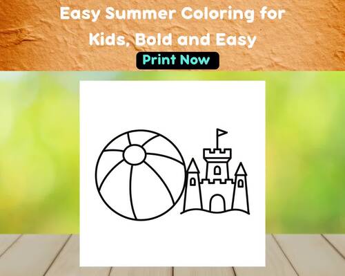 Easy Summer Coloring for Kids, Bold Printable Kids Coloring Pages, Fun ...
