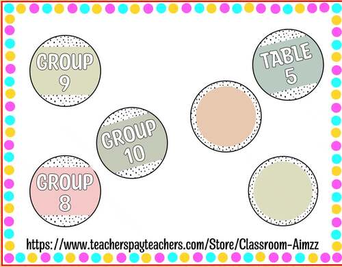 Editable Boho Neutral Spotty Table, Team and Group Labels, Table Numbers