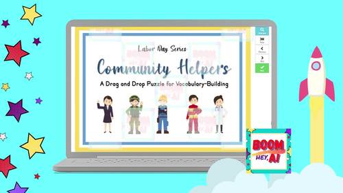 Labor Day Community Helpers BOOM CARDS Speech Therapy puzzle vocabulary ...