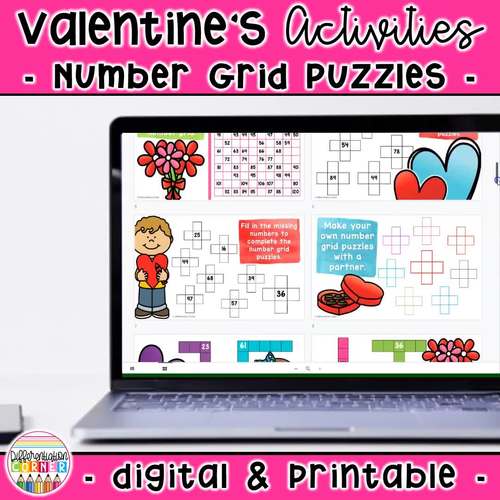 Valentines Math Activities with 120 chart- Google Slides & Printable