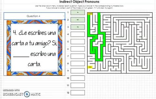 Spanish Indirect Object Pronouns Digital Maze by Manzana para la maestra