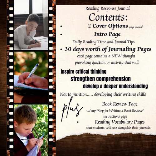 Guys Reading Response Journal Fiction by CreativePages | TPT
