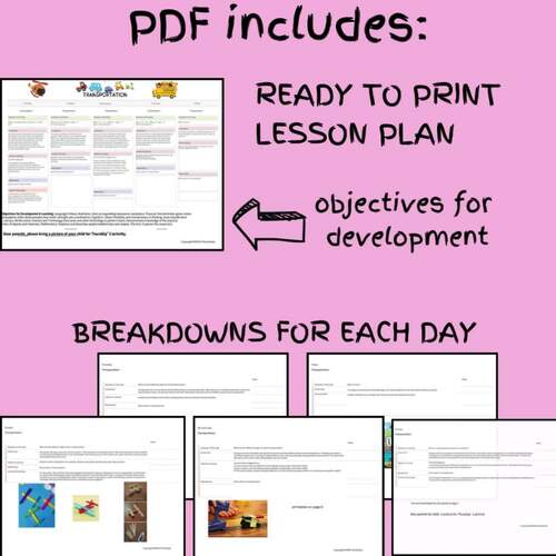 TRANSPORTATION - Preschool Weekly Lesson Plan by PavlyStyle | TPT