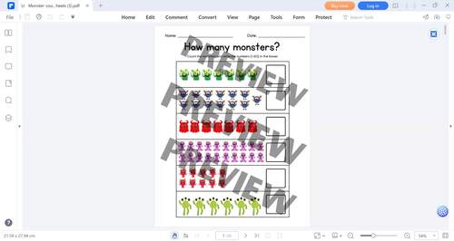 Monster Counting Objects to 20 Printable Kindergarten Math Activity ...