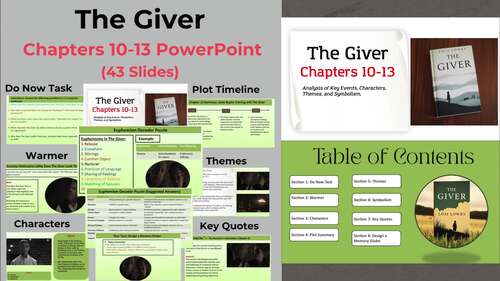 The Giver by Lois Lowry Chapters 10-13 PowerPoint (PPT) Summary and ...