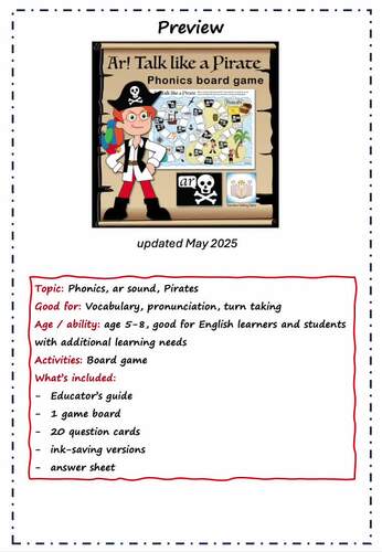 Ar! Talk like a Pirate Phonics Board Game by Teachers Telling Tales