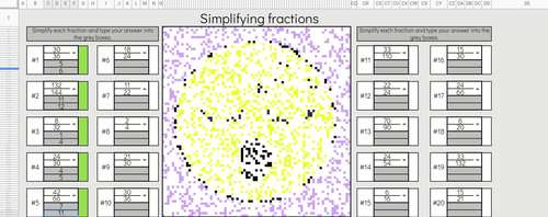 Digital Math Pixel Art | Mystery 5th Grade Fluency Simplifying Fractions