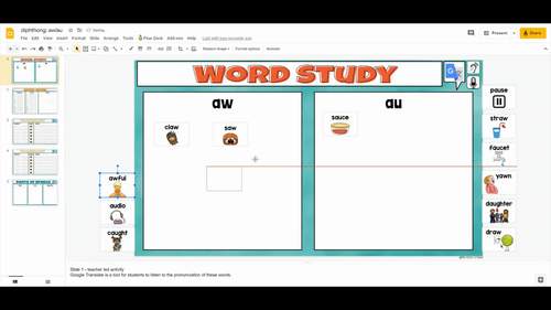 Digital Word Study | Vowel Diphthong AW and AU | Google Slides | ESL
