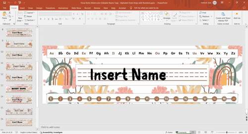 Floral Boho Watercolor Editable Name Tags - Alphabet Desk Strips with ...