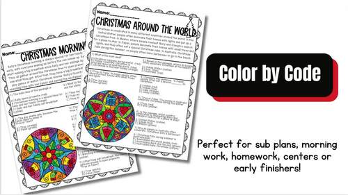 Christmas Comprehension Color by Code Activities for 2nd & 3rd Graders