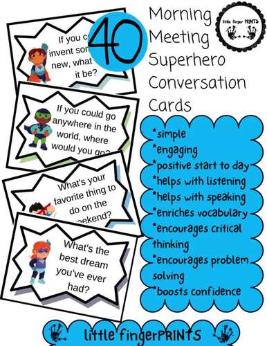 SUPERHERO MORNING MEEETING CARDS by Little Finger Prints | TPT