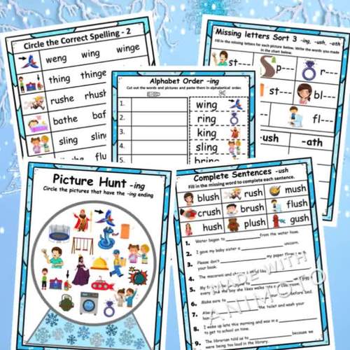 Final Consonant Blends - ING, USH, ATH - Winter Phonics Activities ...
