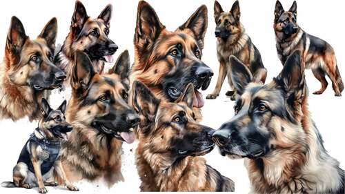 Watercolor German Shepherds Clipart Set of 20 Files by ArtisticTimberStudio