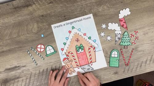 Build a Gingerbread House Activity, Cut and Paste Winter Craft Holiday ...
