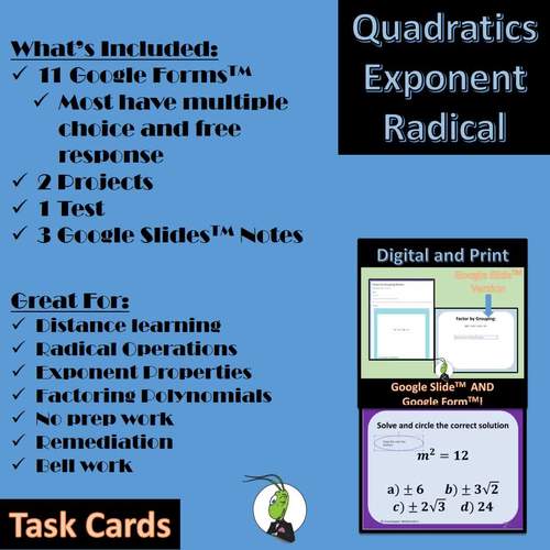 Algebra 1 Bundle - Factoring, Radicals, Exponents Google Slides, Forms