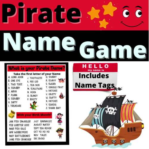 Pirate Activity Name Game Class Resource Fun Friday No Prep | TPT