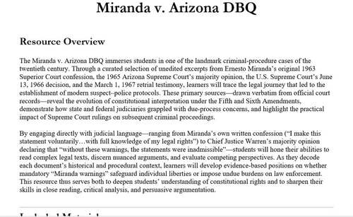 Miranda v. Arizona DBQ by PBL History & Civics | TPT