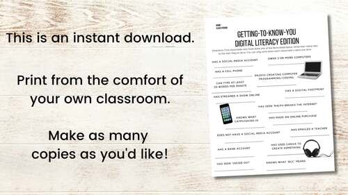 Getting-to-Know-You Digital Literacy Edition by Lucky 13 Printables