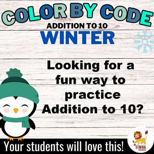 Color by Code - Addition to 10 (Winter) | Seasons - NO PREP Activity
