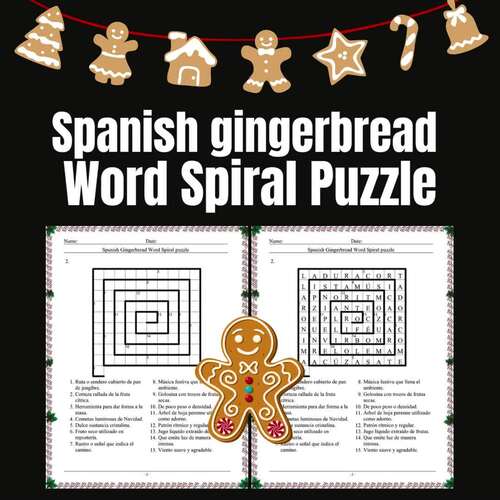 Spanish gingerbread Word Spiral Puzzle by Top Opportunities Teacher