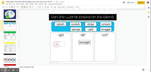Digital Word Work Three Letter Consonant Blends- spl, squ, str, scr, & thr