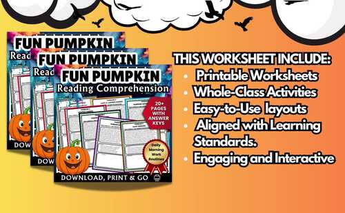 Fun Pumpkin Reading Comprehension activity worksheets 3rd,4th,5th,6th ...