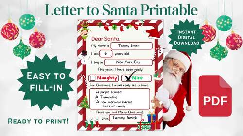 Letter to Santa Printable | Dear Santa Letter | Ready-to-print PDF ...