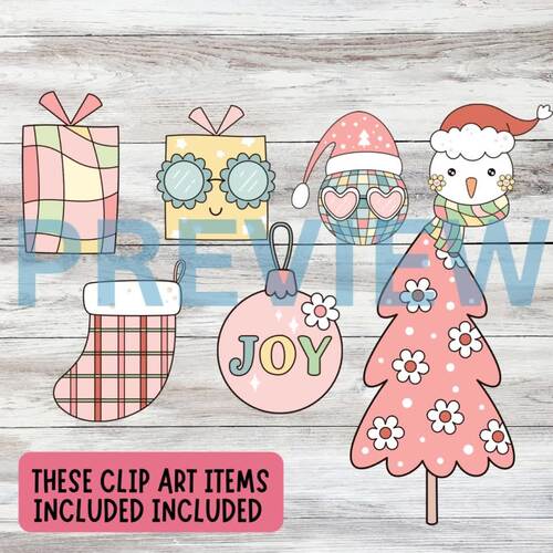 Retro Christmas Holiday December Groovy Bulletin Board Letters & Clip Art