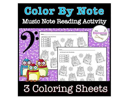Winter Owls Color By Note Bass Clef Music Activity by The Elemental Teacher