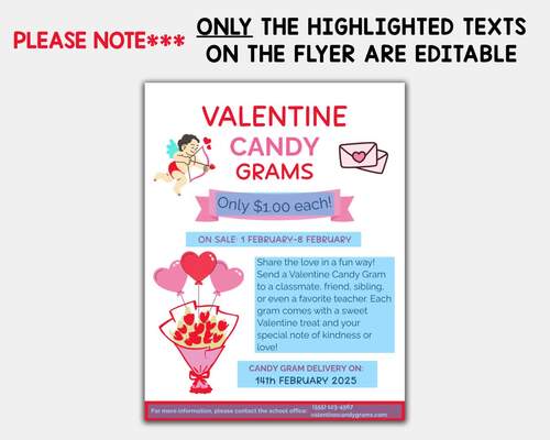 Valentines Day Candy Grams PTO PTA School Fundraiser, Editable Flyer ...