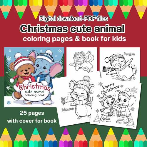 Christmas cute animal coloring pages for kindergarten-3st grade by ...