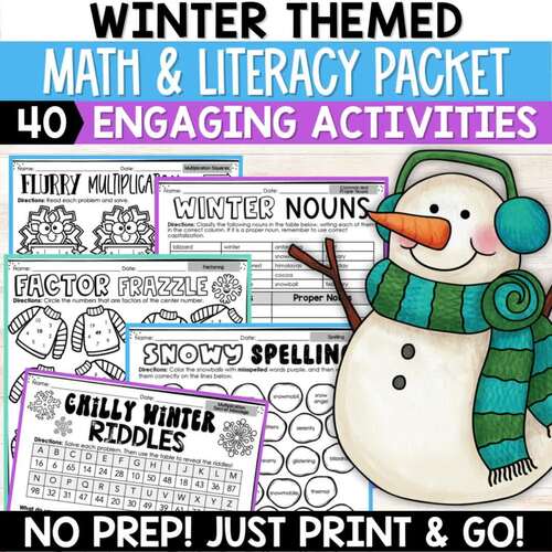 Winter Math and Literacy Worksheets & Activities / Independent Work Packet