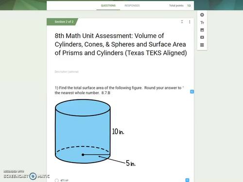 8th Math Google Quiz (Texas TEKS)- Volume & Surface Area by Amazing ...