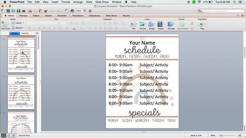 EDITABLE Organic Boho Rainbow Lanyard Schedule & Student Info Template