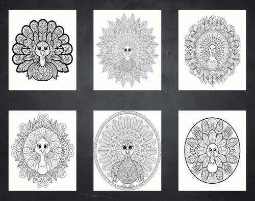 Turkey Thanksgiving Mandala Coloring Pages | Fall Holiday Activity