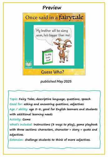'Once said in a fairy tale' Guess Who Games by Teachers Telling Tales