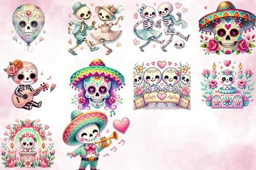 Cute La Catrina Day of the Dead Clipart, Dia De Los Muertos, Sugar Skull