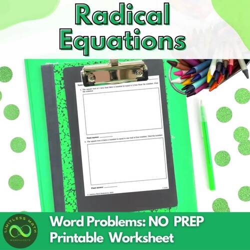 Radical Equations Word Problems - NO PREP Worksheet w/ Step-by-Step ...