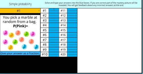 Simple Probability of Theoretical Events 7th Grade Math Pixel Art Activity