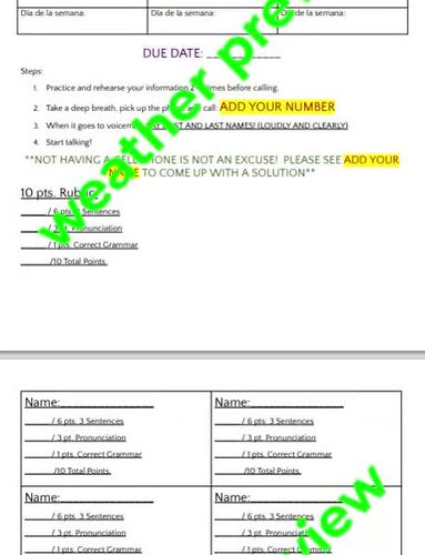 El tiempo - Spanish Weather Speaking Assessment through Phone Call w/Rubric