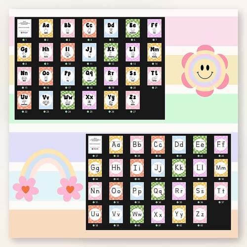 Groovy Alphabet Posters: Pastel Retro | Phonics Decor by BABYDELL ART