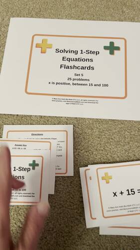 Solving 1-Step Equations Flashcards, Set 5 by Mary Ann Hubl | TPT