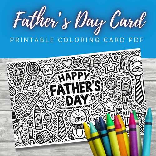 Fathers Day Card Printable Coloring Craft, Coloring Card Printable PDF