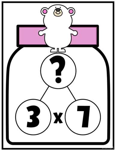 Multiply by 3 with Number Bonds Matching Practice Card Game | Winter Bear