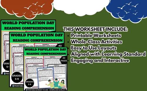 World Population Day Reading Comprehension Worksheets, 5th 6th 7th 8th ...