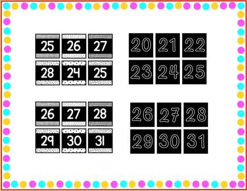 Printable Black and White Calendar Number Labels, Black Number Labels, Tags