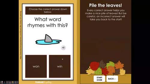 Fall Leaves Theme Rhyming Words Game for Google Slides™ | TPT