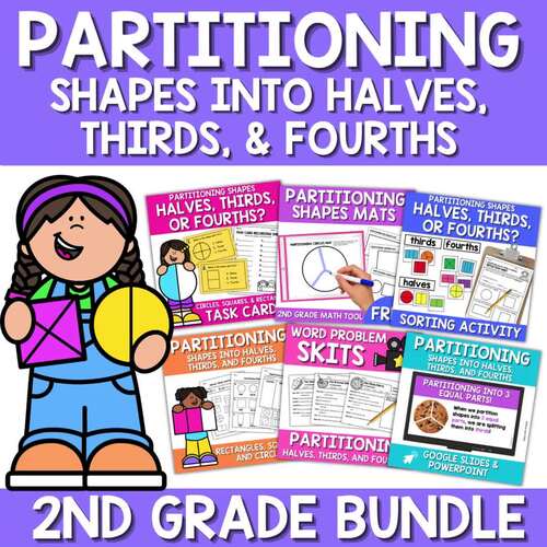 Partition Rectangles & Circles into Halves Thirds Fourths | 2 3 4 Equal ...