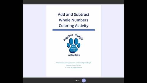 Adding and Subtracting Whole Numbers Coloring Activity by Algebra Beagle