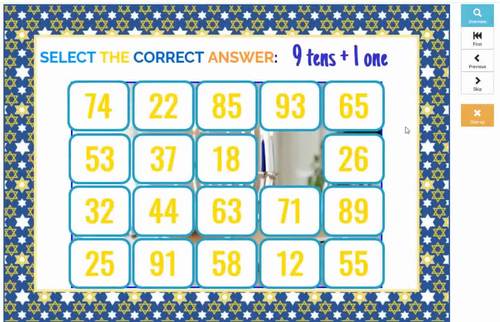 Place Value Tens and Ones Hanukkah Math Activity Mystery Picture Boom Cards
